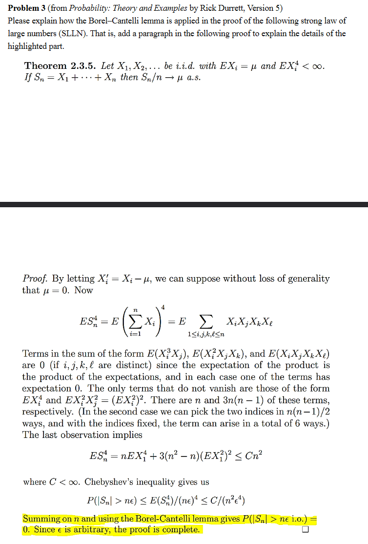 Solved Problem 3 (from Probability: Theory and Examples by | Chegg.com