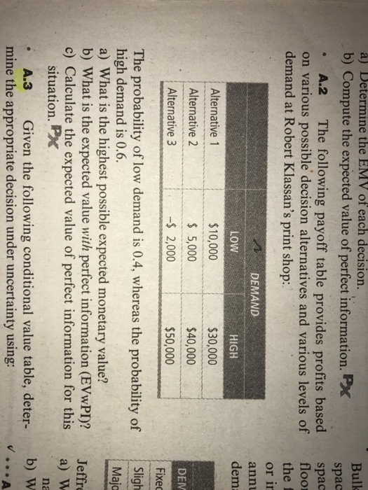 Solved a) Determine the EMV of each decision. b) Compute the | Chegg.com