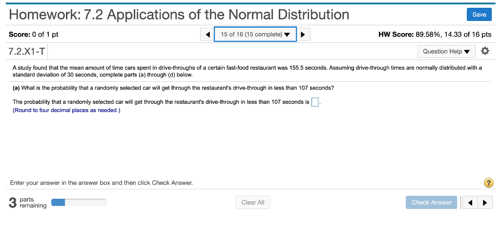 Solved Homework: 7.2 Applications of the Normal Distribution | Chegg.com