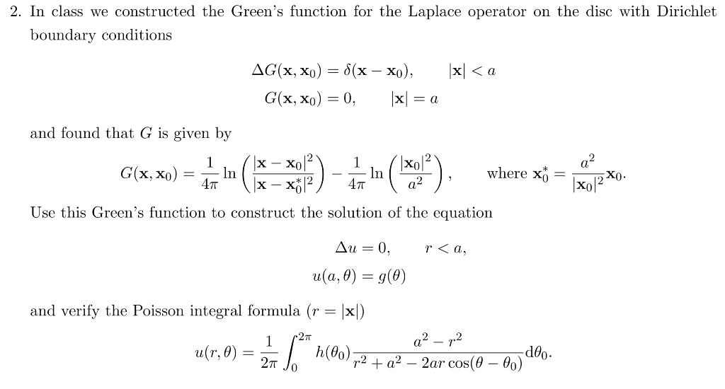 2. In class we constructed the Green's function for | Chegg.com