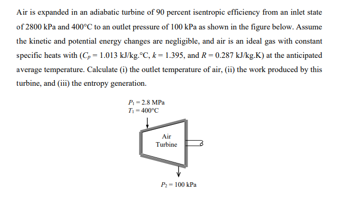 Solved Air is expanded in an adiabatic turbine of 90 percent | Chegg.com