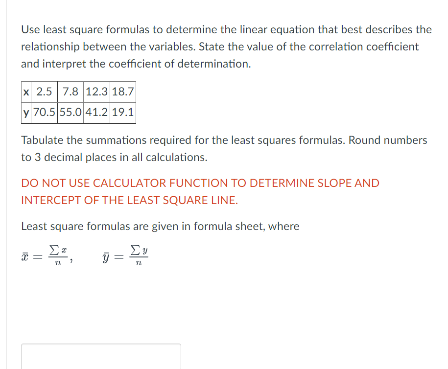 Solved Use least square formulas to determine the linear | Chegg.com