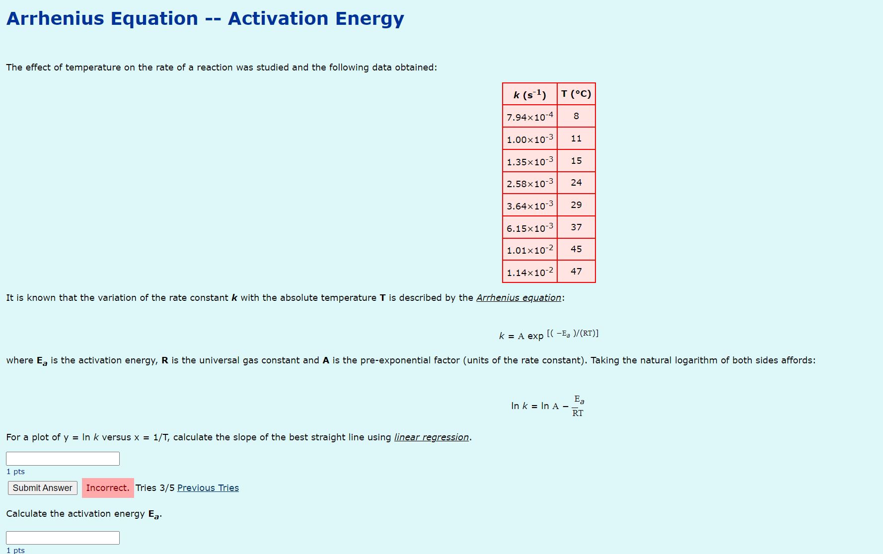 Arrhenius Equation -- ﻿Activation EnergyThe effect of | Chegg.com