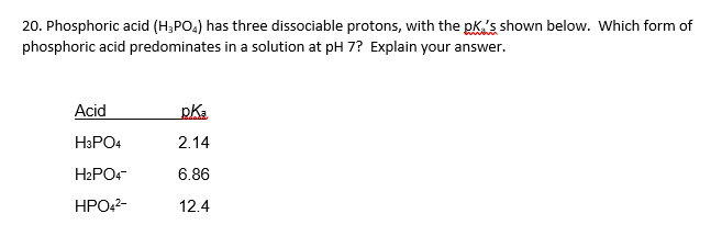Solved 20. Phosphoric acid (H3PO.) has three dissociable | Chegg.com