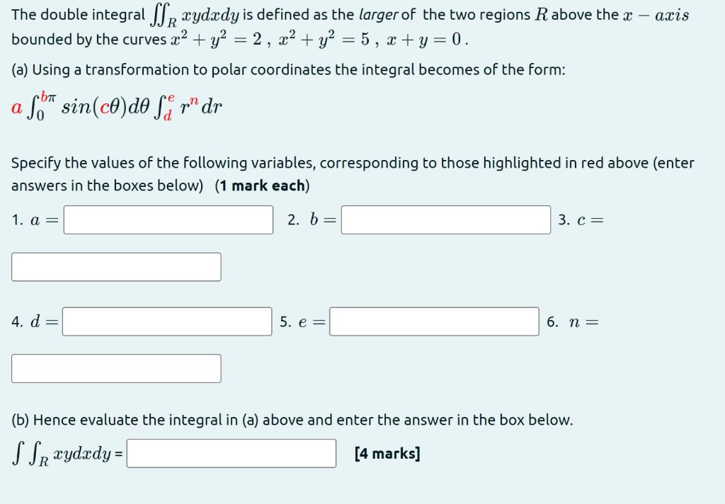 Solved The double integral SSR xydxdy is defined as the | Chegg.com