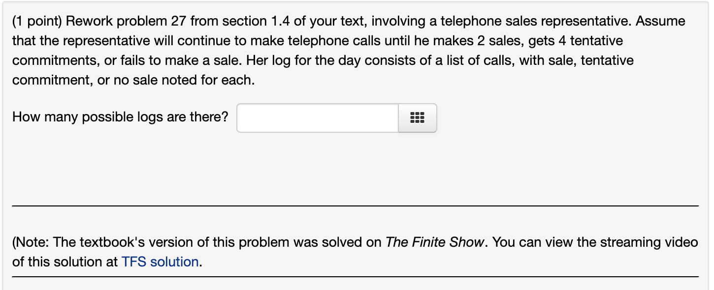 Solved (1 point) Rework problem 26 from section 1.4 of your | Chegg.com
