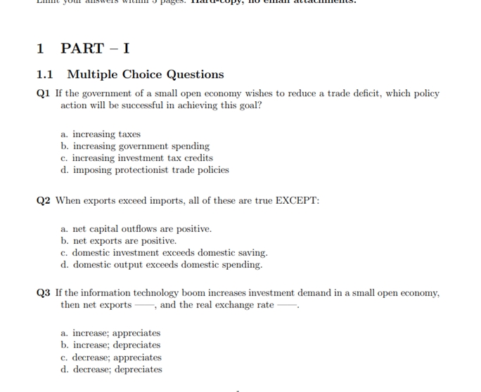 Solved 1.1 Multiple Choice Questions Q1 If the government of | Chegg.com