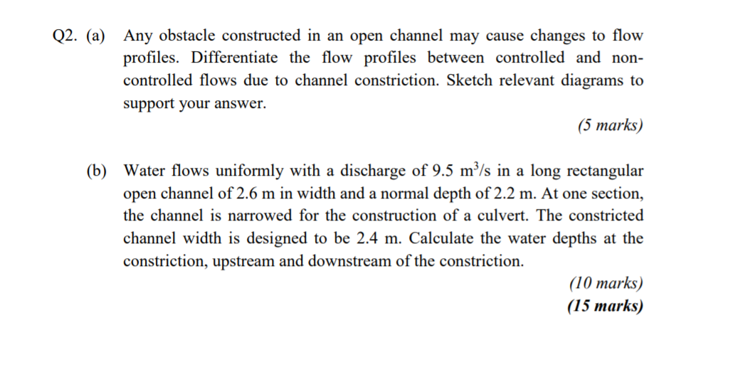 Solved Q2. (a) Any obstacle constructed in an open channel | Chegg.com