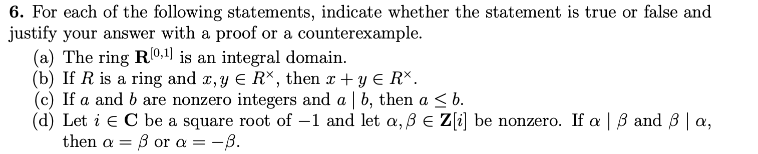 Solved 6. For each of the following statements, indicate | Chegg.com