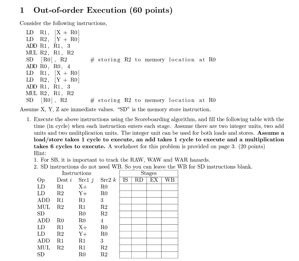 1 Uut-ot-order Execution (60 points) Consider the | Chegg.com