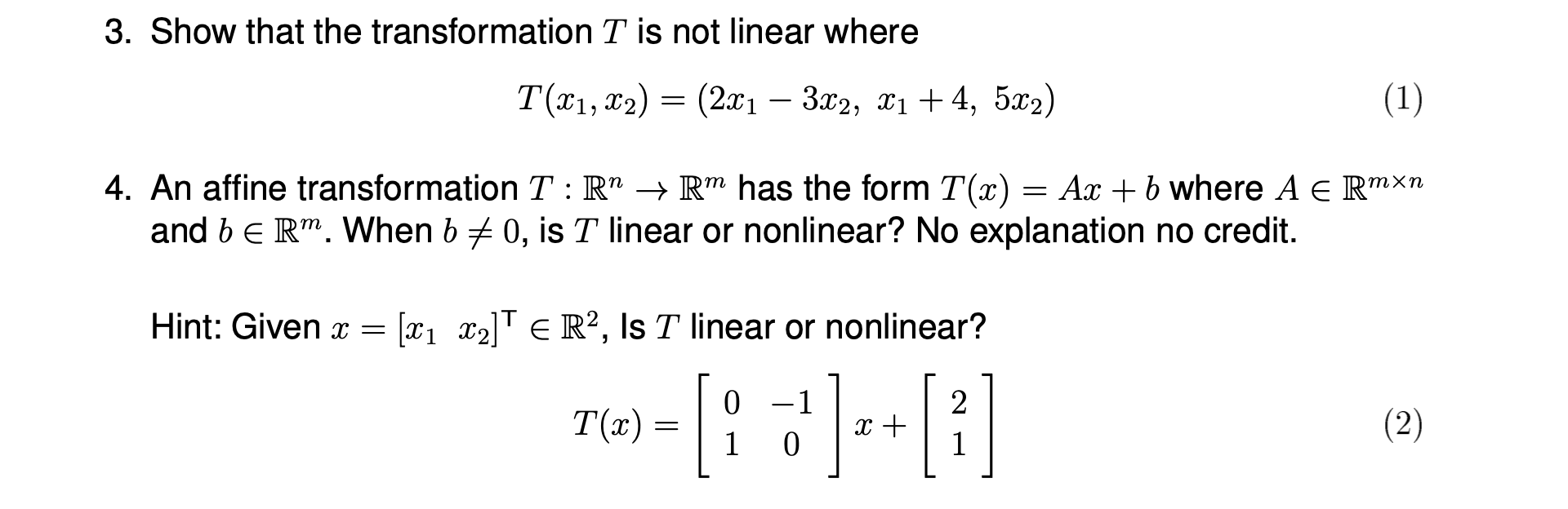 Solved 3. Show that the transformation T is not linear where | Chegg.com