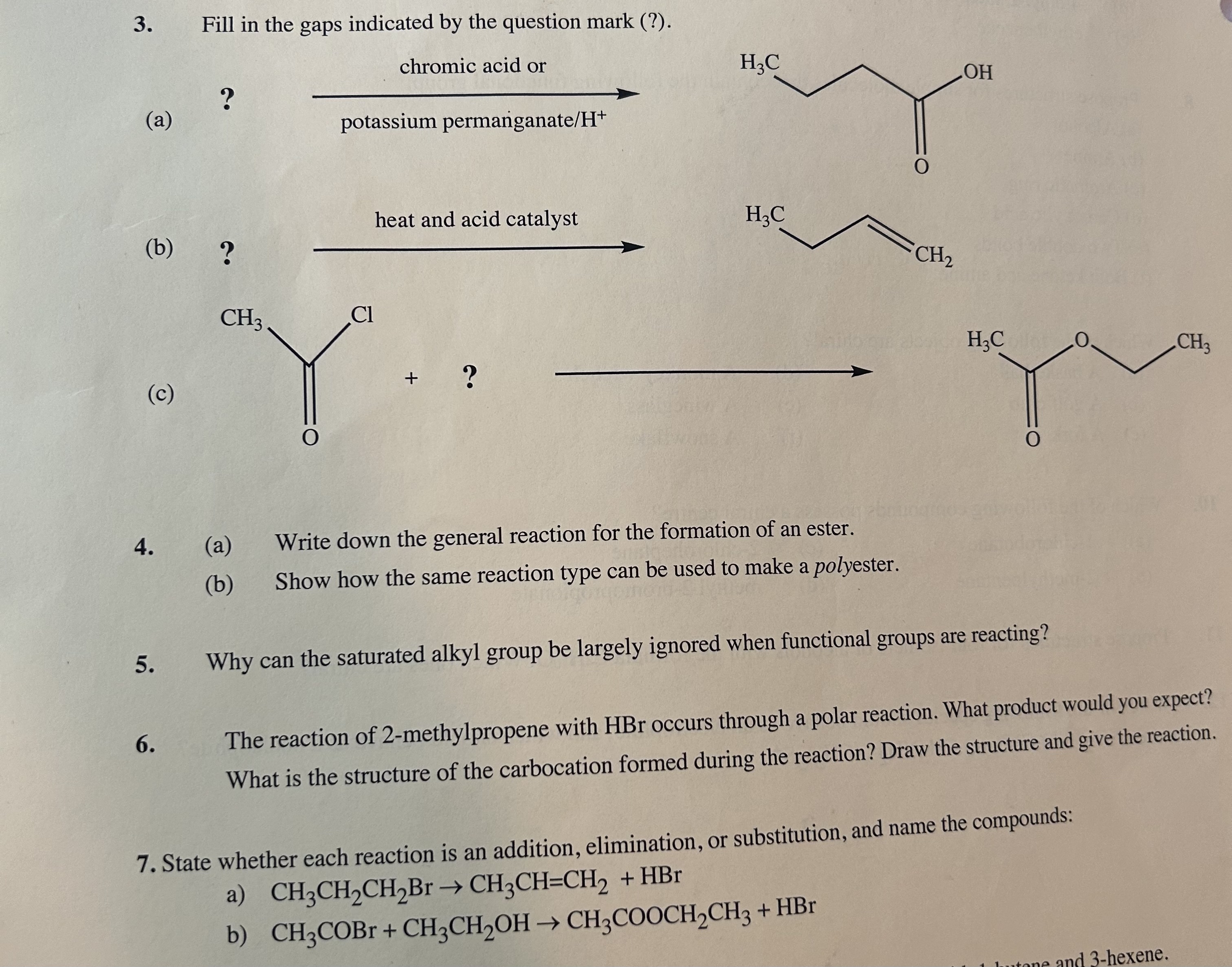 Solved 3. Fill in the gaps indicated by the question mark | Chegg.com