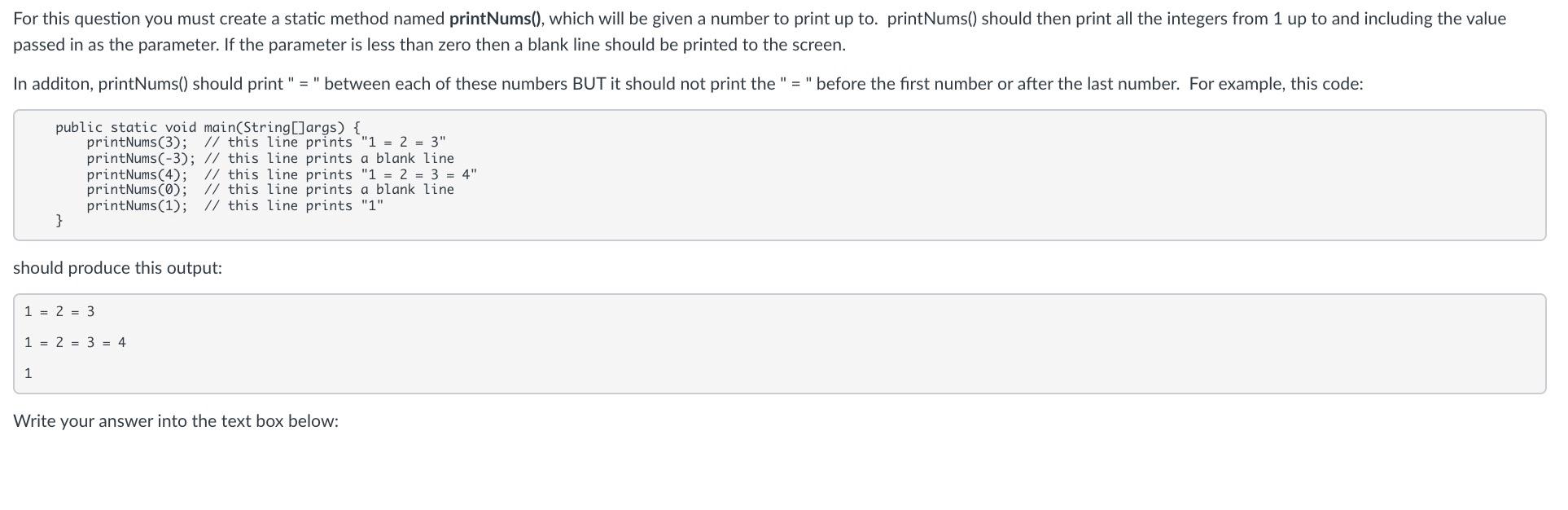 Solved For this question you must create a static method | Chegg.com