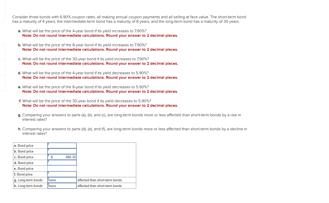 Solved Consider three bonds with 6.90% coupon rates, all | Chegg.com
