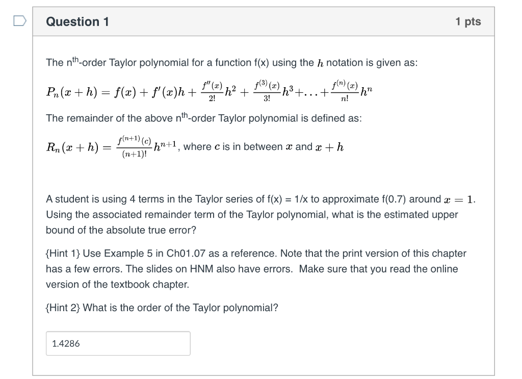 Solved The nth-order Taylor polynomial for a function | Chegg.com