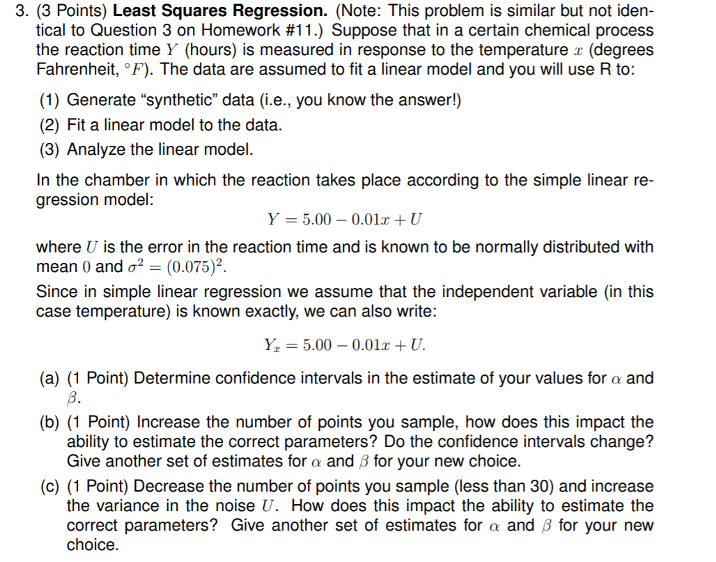 3. (3 Points) Least Squares Regression. (Note: This | Chegg.com