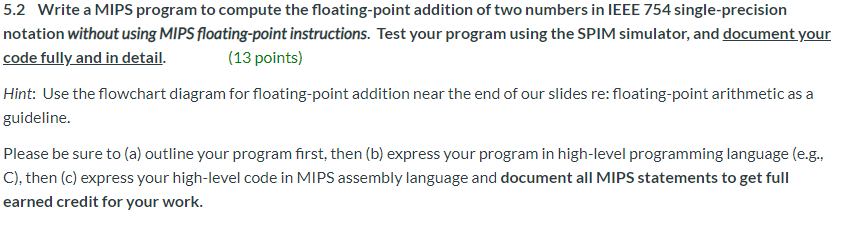 5.2 Write a MIPS program to compute the | Chegg.com