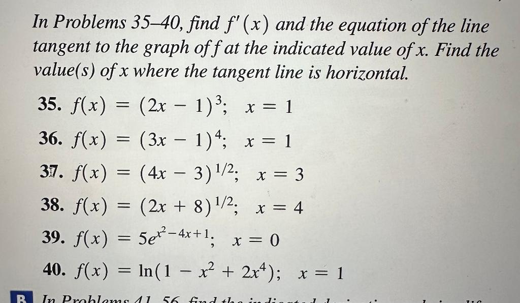 Solved In Problems 35-40, find f′(x) and the equation of the | Chegg.com