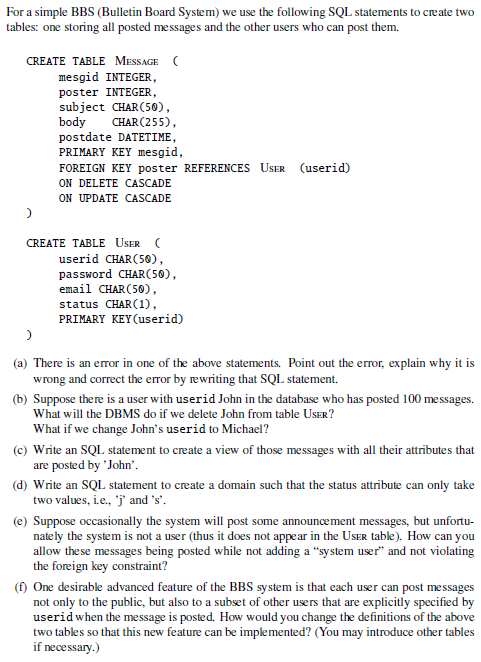 Solved For a simple BBS (Bulletin Board System) we use the | Chegg.com