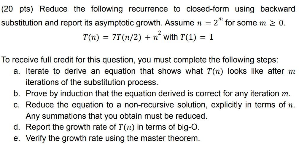 Solved (20 pts) Reduce the following recurrence to | Chegg.com