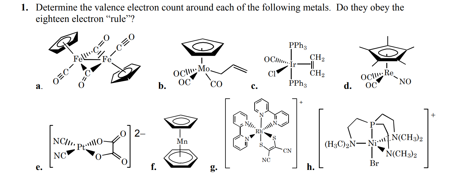 Solved 1. Determine the valence electron count around each | Chegg.com