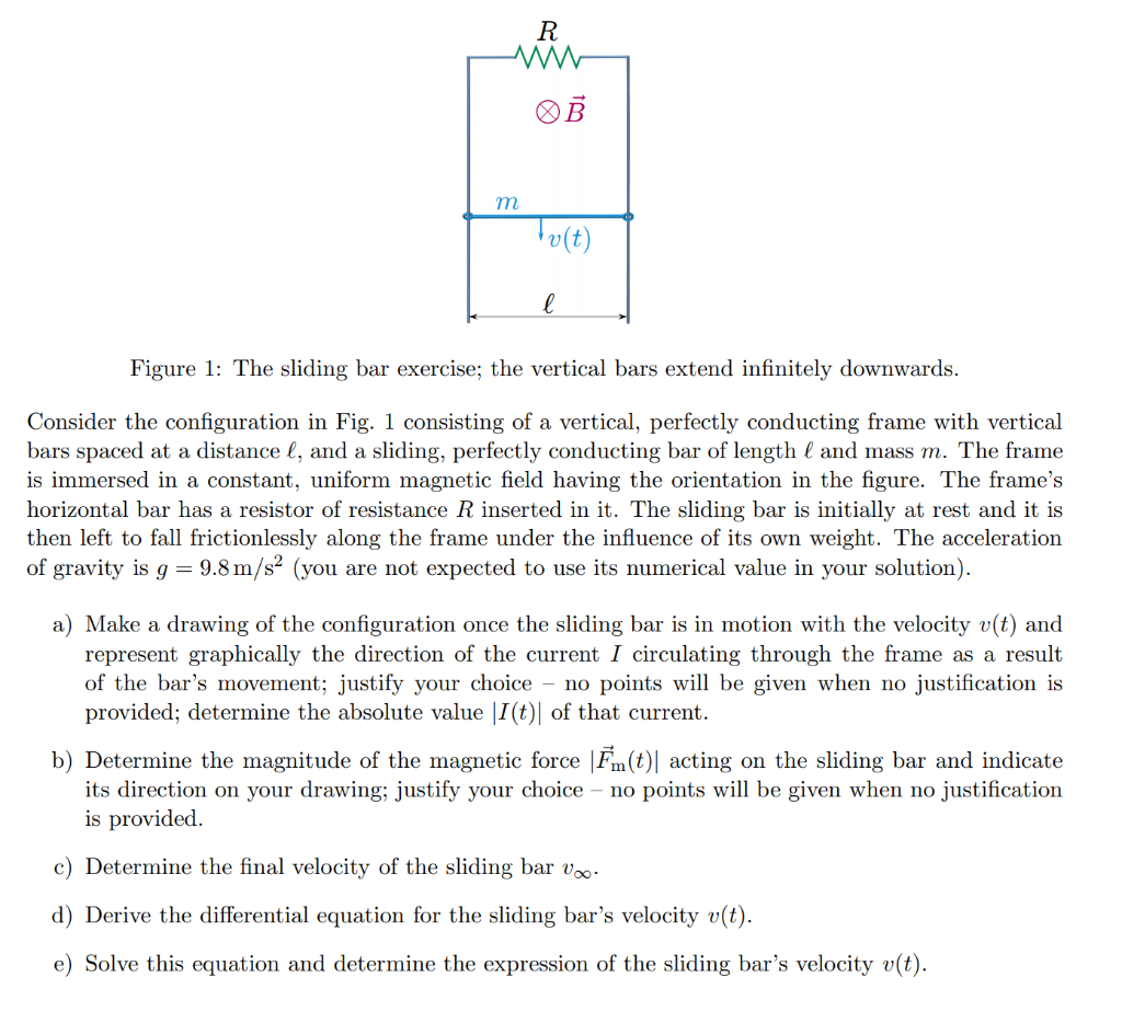 Solved R WWW OB т To(t) l Figure 1: The sliding bar | Chegg.com