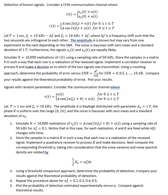 Solved Detection of known signals. Consider a CFSK | Chegg.com