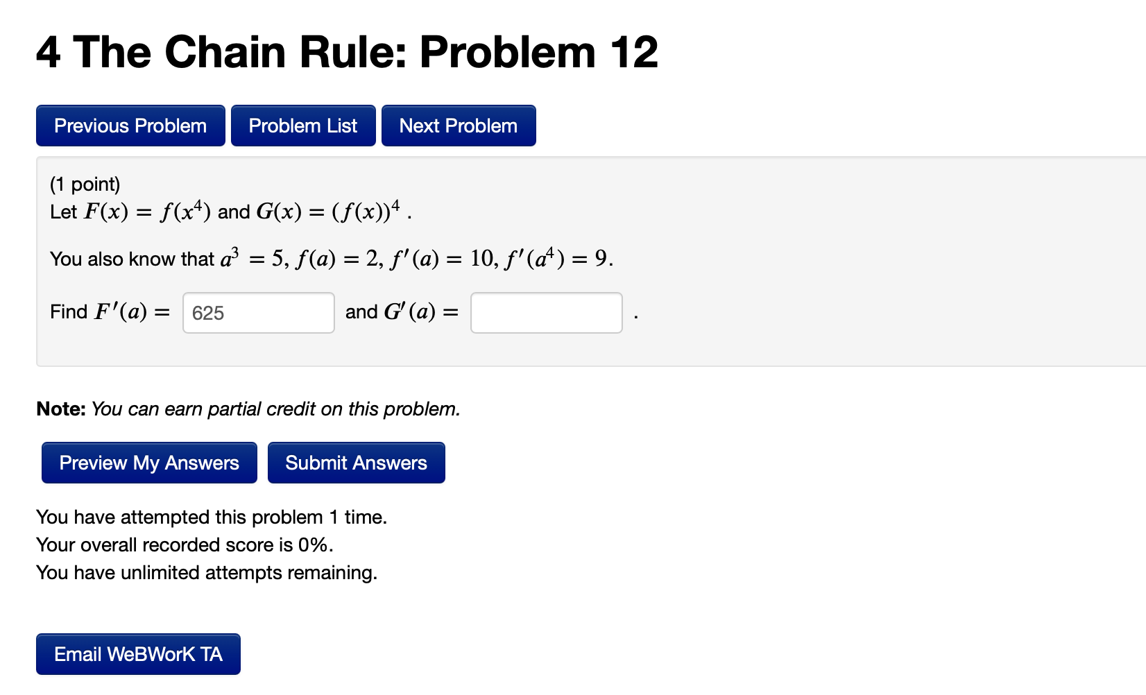 Solved 4 The Chain Rule: Problem 12 Previous Problem Problem | Chegg.com