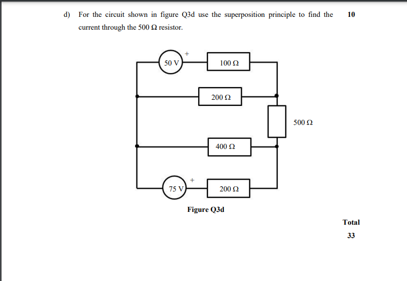 Solved d) For the circuit shown in figure Q3d use the | Chegg.com