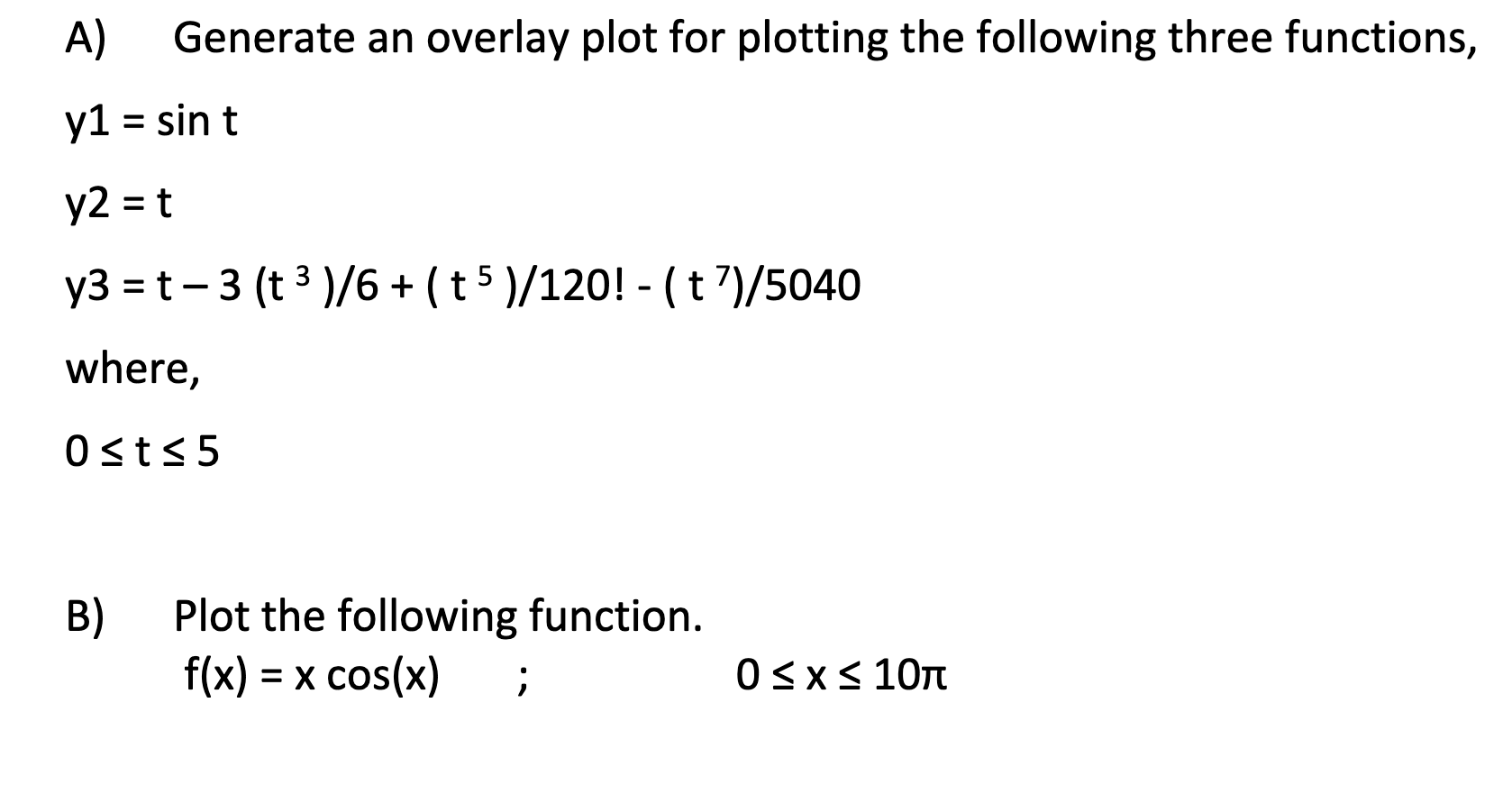Solved A) Generate an overlay plot for plotting the | Chegg.com