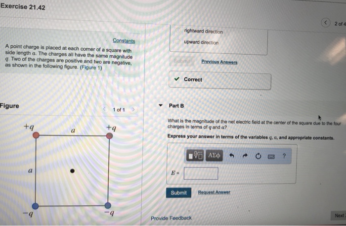 Solved Exercise 21.42 く) 2of4 rightward direction Constants | Chegg.com