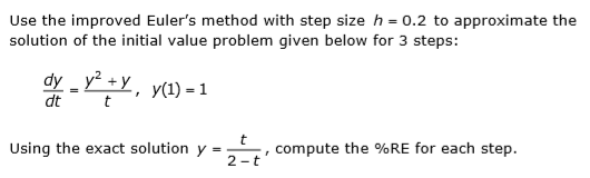Solved Use the improved Euler's method with step size h = | Chegg.com