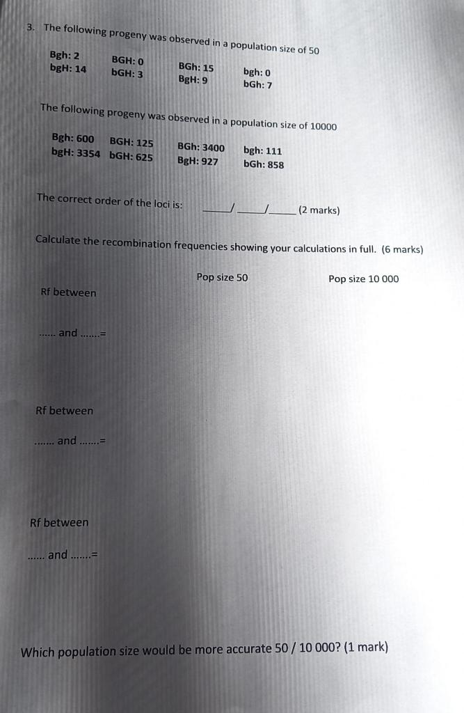 Solved 1. Given the recombination frequency of each of the | Chegg.com