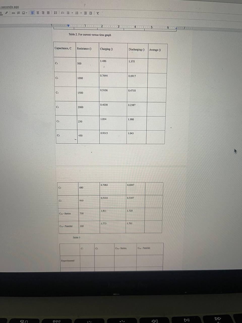Data Sheet Table 2. For current versus time | Chegg.com