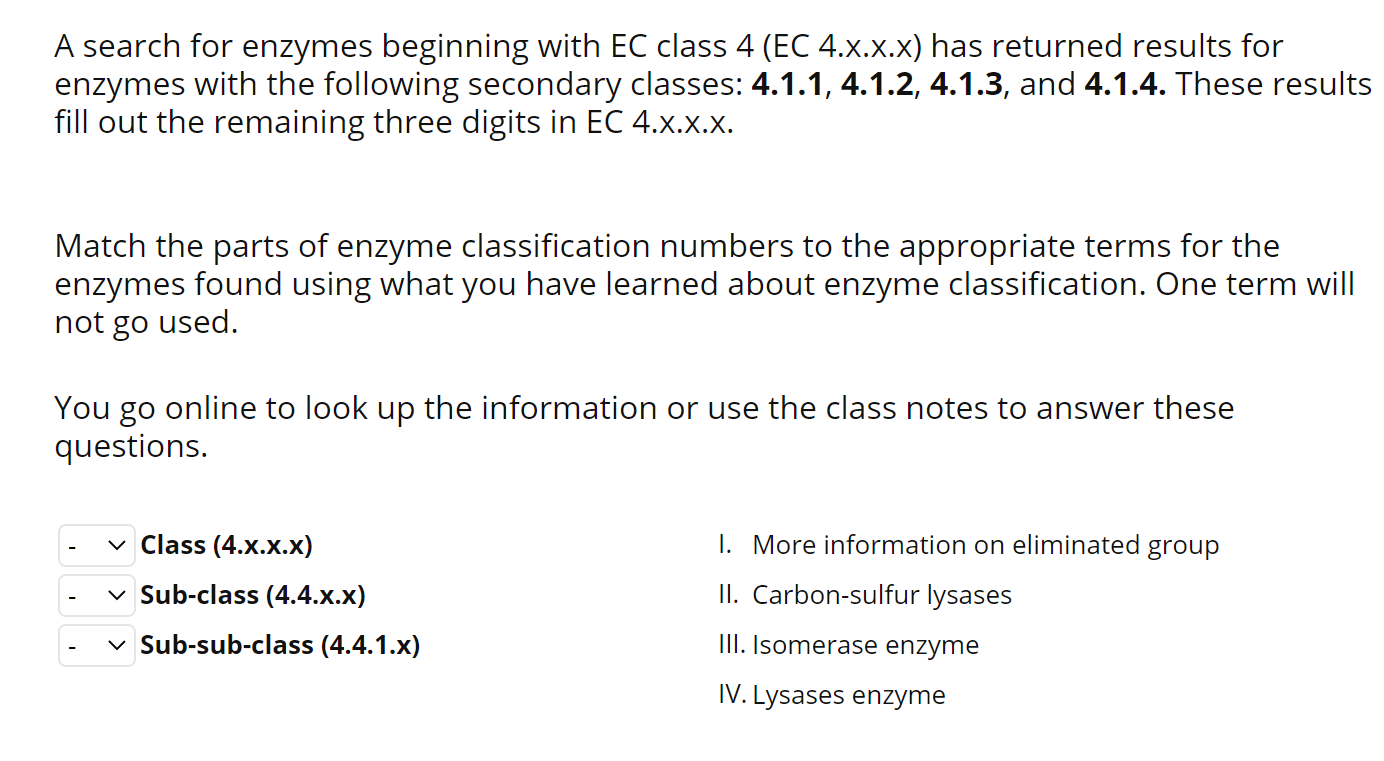 Solved A search for enzymes beginning with EC class 4 (EC | Chegg.com
