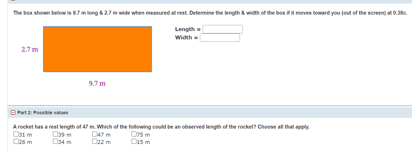 Solved The box shown below is 9.7 m long &2.7 m wide when | Chegg.com