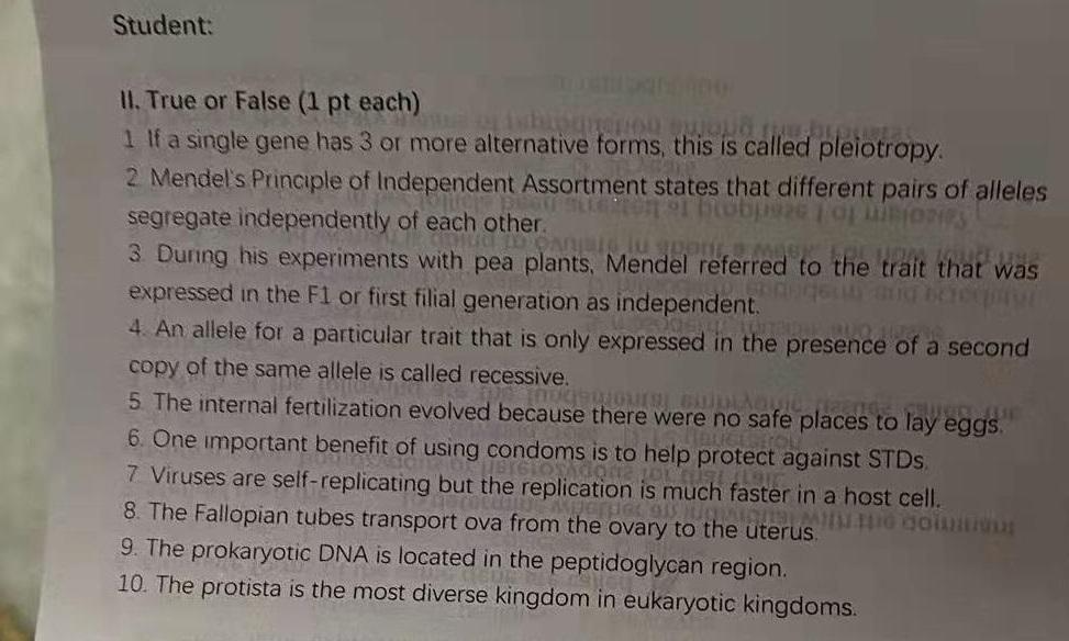 Solved Student: II. True or False (1 pt each) 00 1 If a | Chegg.com