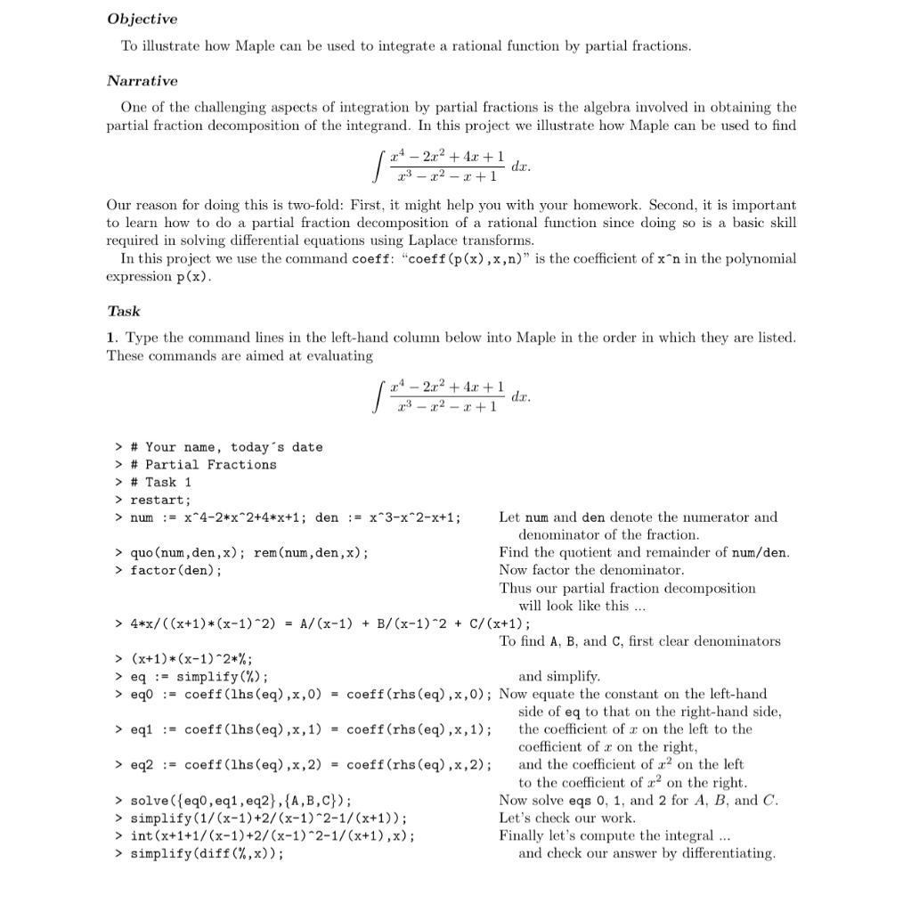 Solved Objective To illustrate how Maple can be used to | Chegg.com