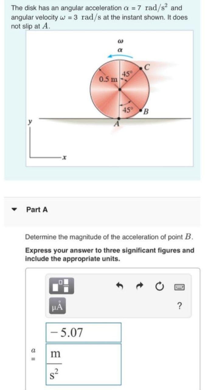 Solved The disk has an angular acceleration a = 7 rad/s² and | Chegg.com
