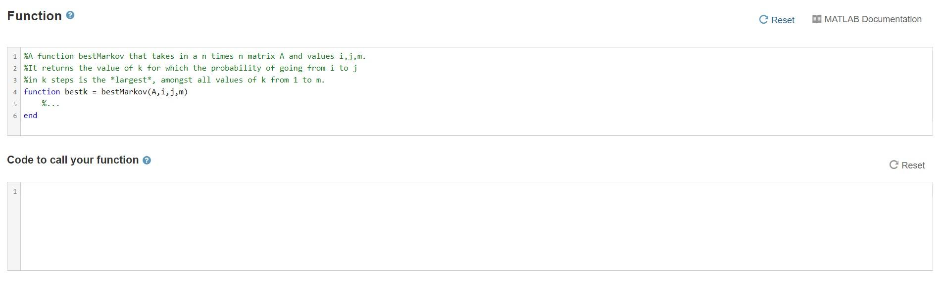 Solved Function ® C Reset MATLAB Documentation 1 %A function | Chegg.com