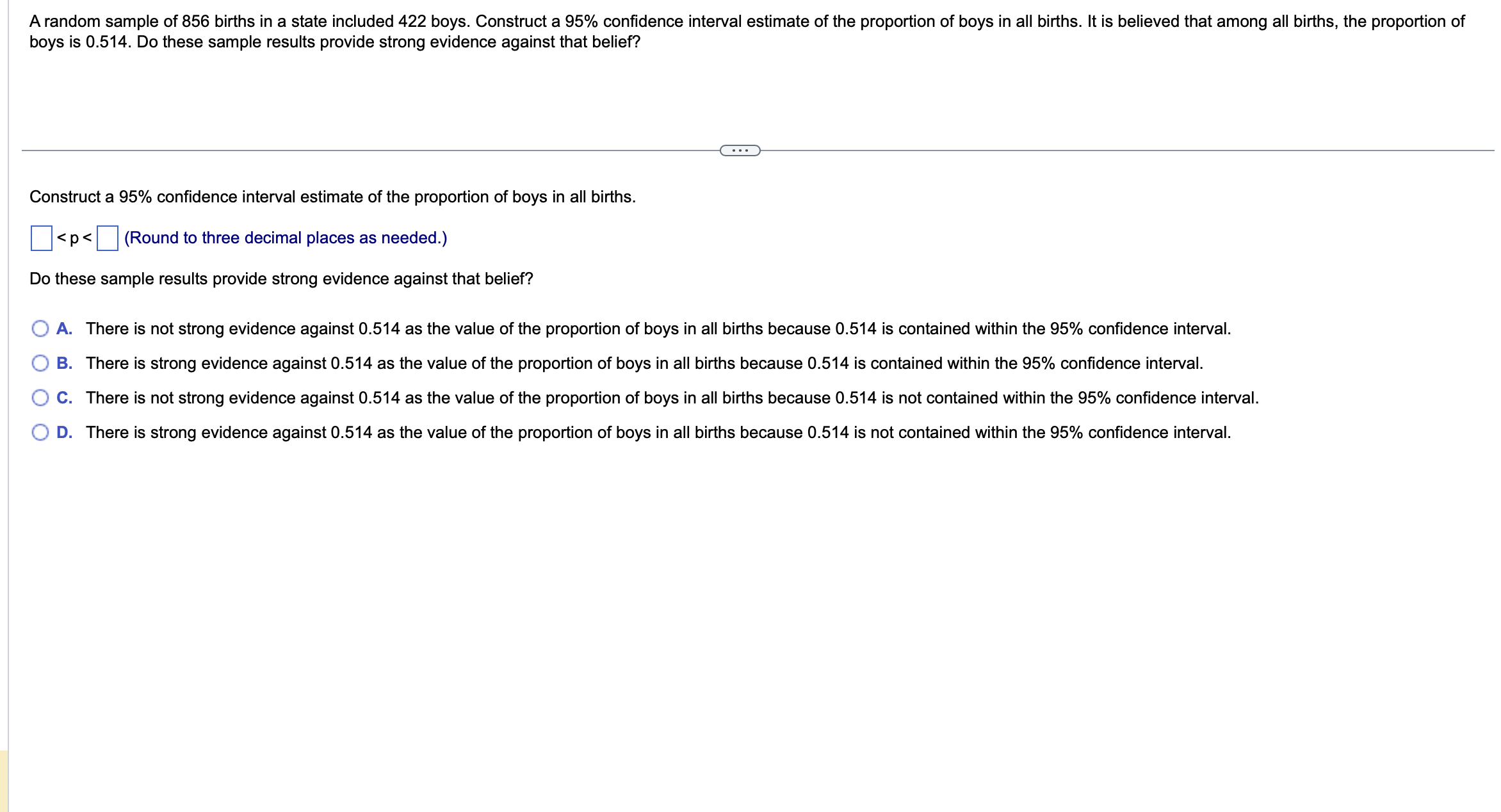 Solved A random sample of 856 births in a state included 422 | Chegg.com
