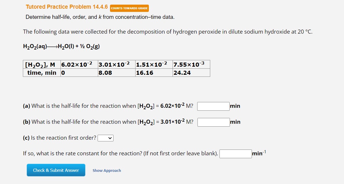 Solved Determine half-life, order, and k from | Chegg.com