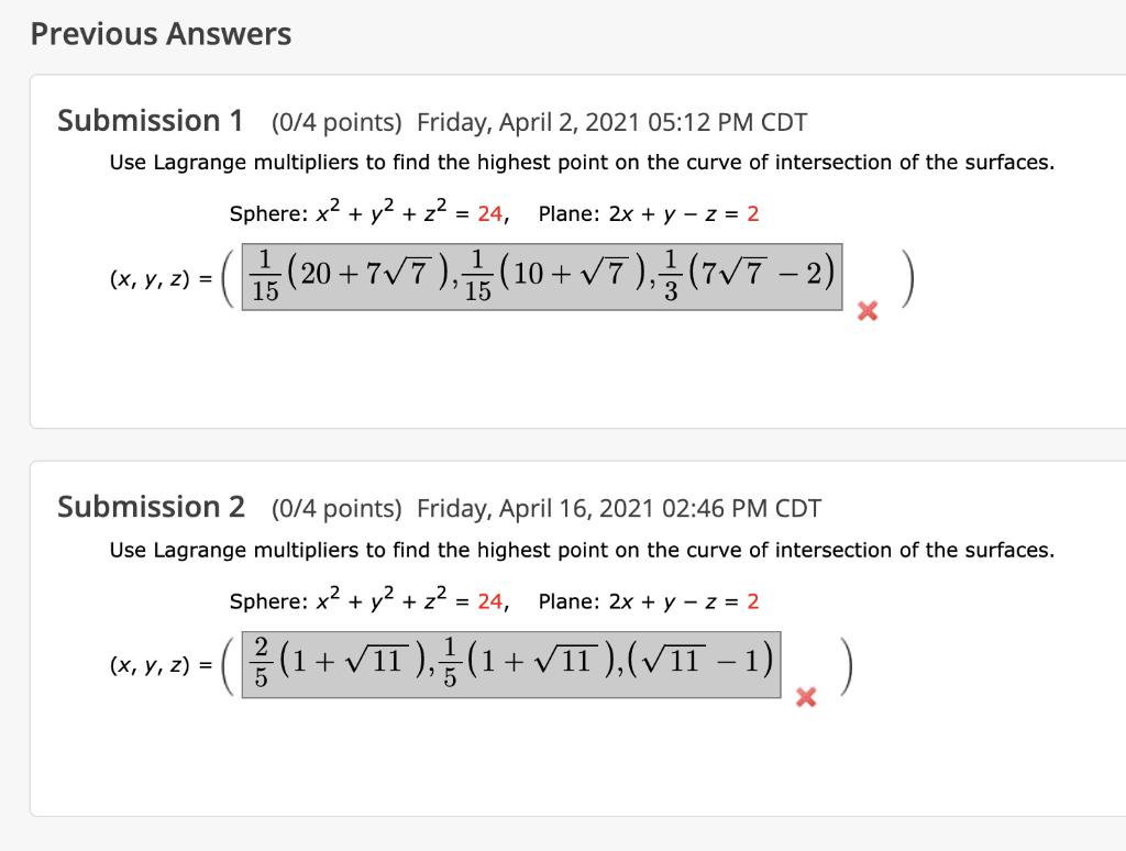 Solved Previous Answers Submission 1 (0/4 points) Friday, | Chegg.com