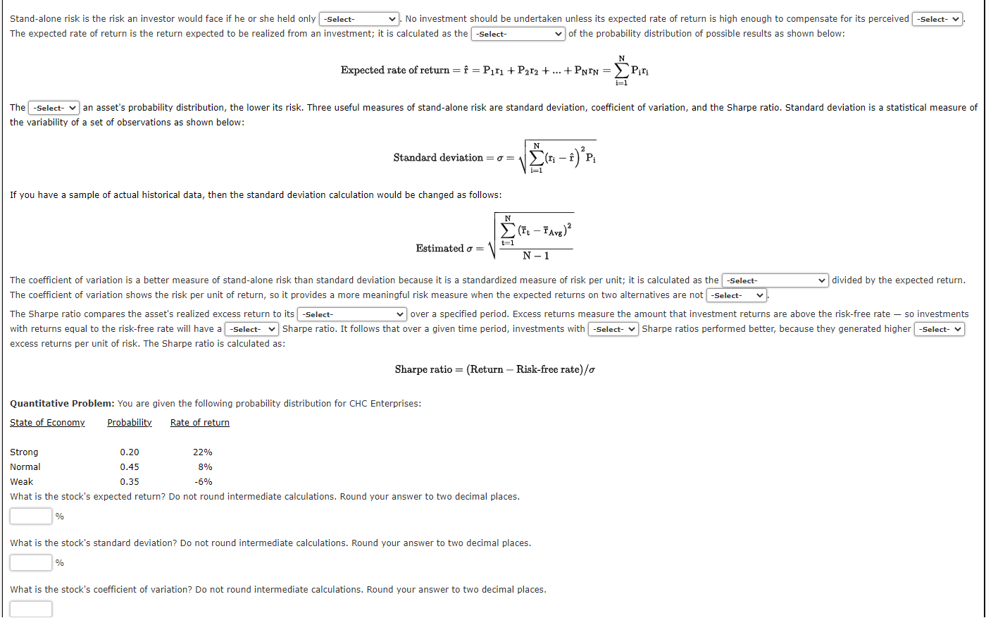 Solved Stand-alone risk is the risk an investor would face | Chegg.com