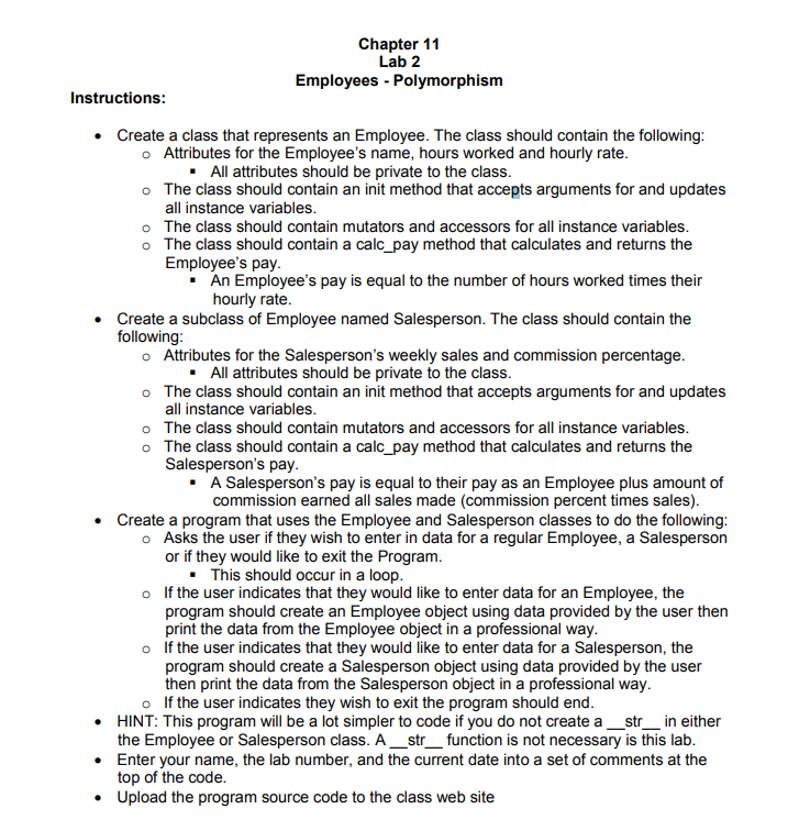 Solved Chapter 11 Lab 2 Employees - Polymorphism | Chegg.com