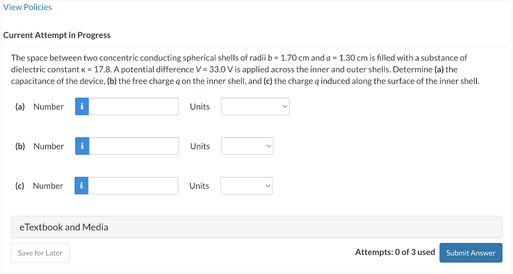 Solved The space between two concentric conducting spherical | Chegg.com