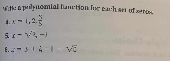 Solved Write a polynomial function for each set of zeros. 4. | Chegg.com