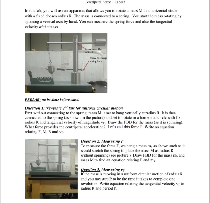 Solved Centripetal Force-Lab #7 In this lab, you will use an | Chegg.com