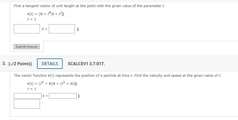 Solved Find a tangent vector of unit length at the point | Chegg.com