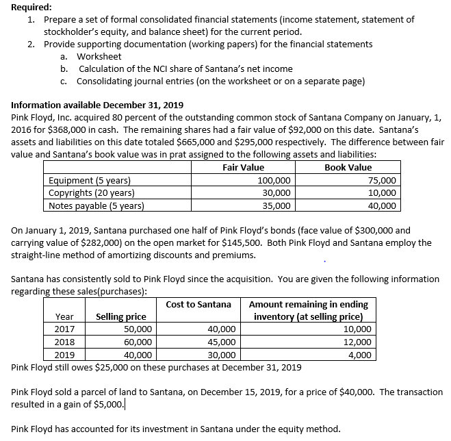 Required: 1. Prepare a set of formal consolidated | Chegg.com